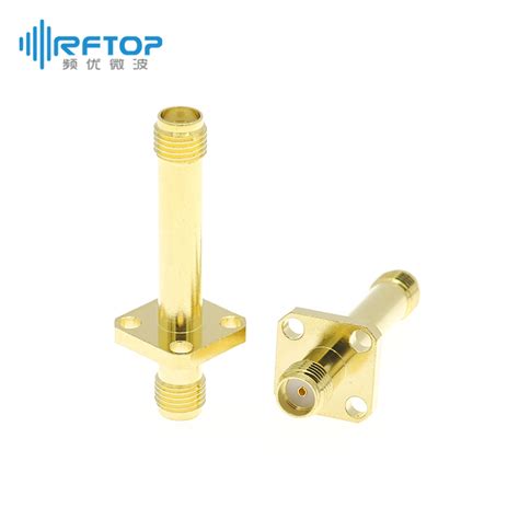 Sma Kfkb Sma母转sma母 4孔法兰 精密型射频转接器黄铜镀金 Dc 18ghz 长度396mm，法兰边长127mm