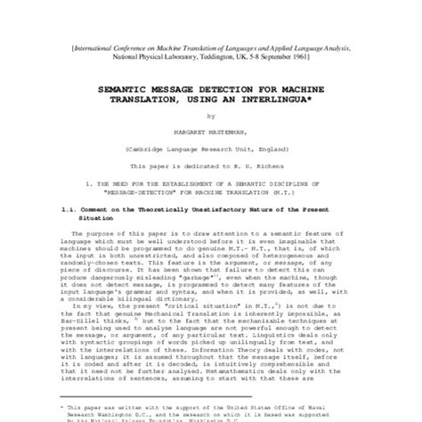 Semantic Message Detection For Machine Translation Using An
