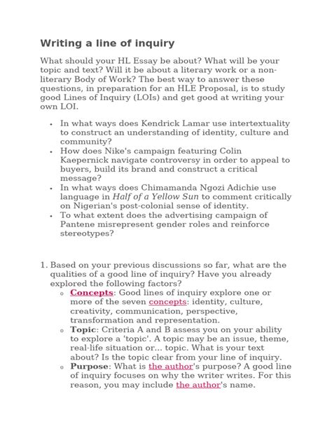 Hl Essay Writing A Line Of Inquiry Pdf Essays Identity Social