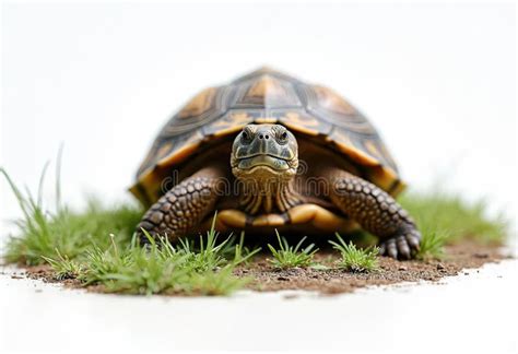 Close Up Photo Of Brown Turtle On Green Grass Turtle Facing Forward