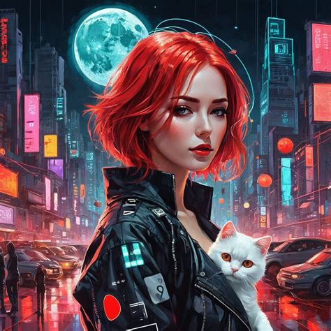 Cyberpunk City RED Hair RED Moon Dance Stable Diffusion Online