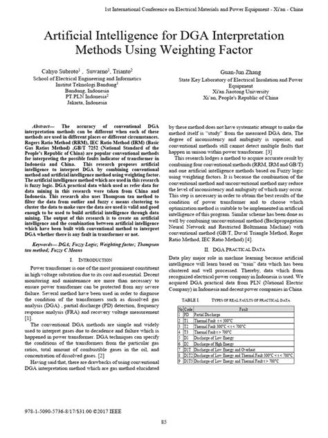 Artificial Intelligence For Dga Interpretation Methods Using Weighting Factor Pdf Cluster
