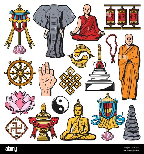 Buddhismus Religion Vektor Buddha Und Lotusblume Mönch Und Meditation