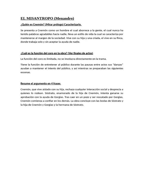 Análisis De El Misántropo De Menandro Pdf