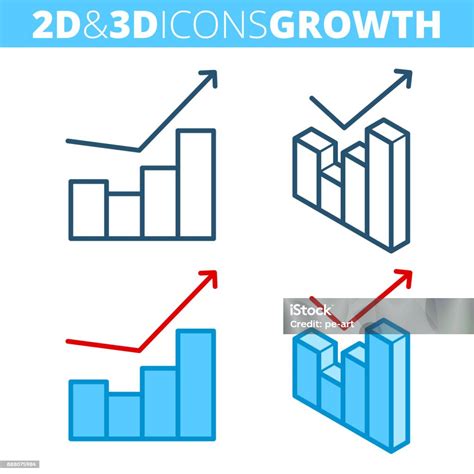 성장 그래프입니다 평평 하 고 Isometric 3d 아이콘 집합을 설명합니다 3차원 형태에 대한 스톡 벡터 아트 및 기타