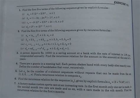 1 Find The First Five Terms Of The Following Sequence Given By Explicit