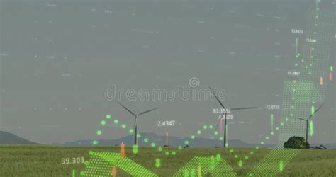 Animation Of Diagrams And Data Processing Over Field With Wind Turbines Stock Footage Video Of