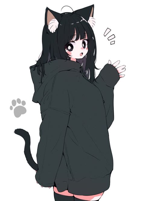 Safebooru D Ahoge Animal Ears Black Eyes Black Hair Black Hoodie