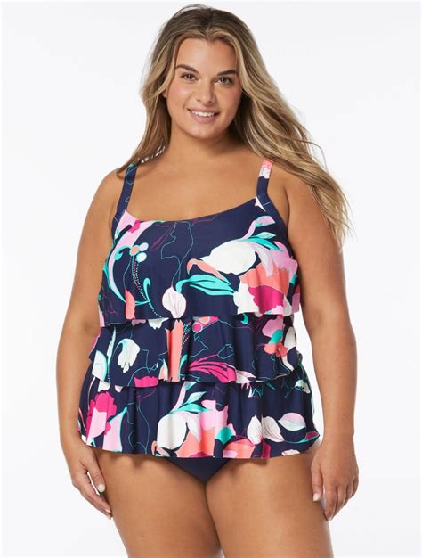 Beach House Swim Plus Size Jane Ruffle Tankini Top Avalon Floral Beach