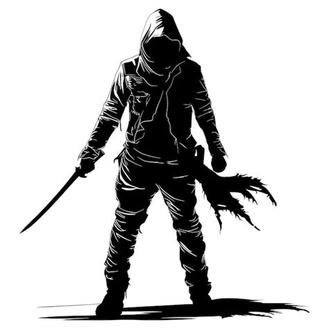 Premium Vector Silhouette Assassin Full Body Black Color Only
