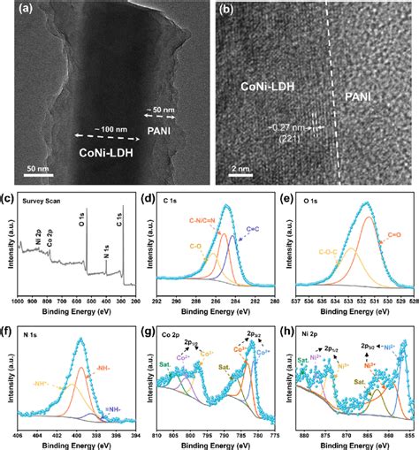 TEM Image A And HRTEM Image B Of PANI CoNi LDH CFC And XPS Full