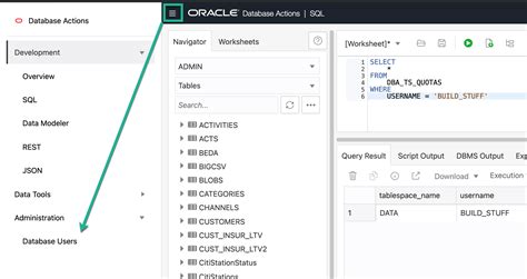 Creating Users And Granting Storage Quota In Database Actions