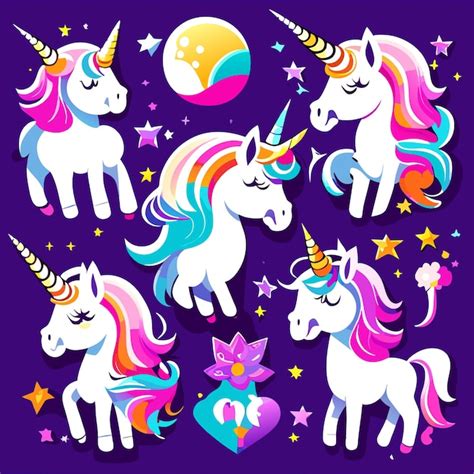 Premium Vector Set Of Unicorn Stickers Vector
