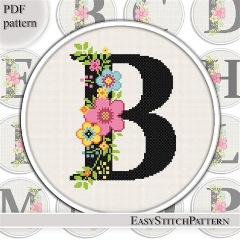 Letter B Floral Letter Cross Stitch Pattern Monogram Inspire Uplift