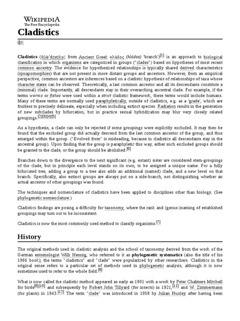 Cladistics Pdf Biological Classification Taxonomy Biology