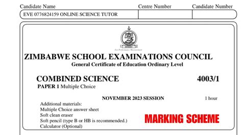 Zimsec Nov 2023 Combined Science Paper 1 Marking Scheme YouTube
