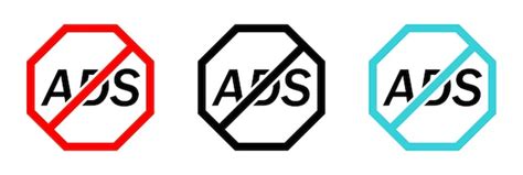 Premium Vector No Ads Ad Blocker Icon Set With Red Black And Blue Color Ad Block Symbol Skip