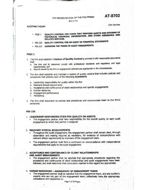 AT Auditing Lecture Notes With Exercises For You To Have Practice AUDITING THEORY AT Audit