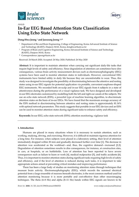 Pdf In Ear Eeg Based Attention State Classification Using Echo State