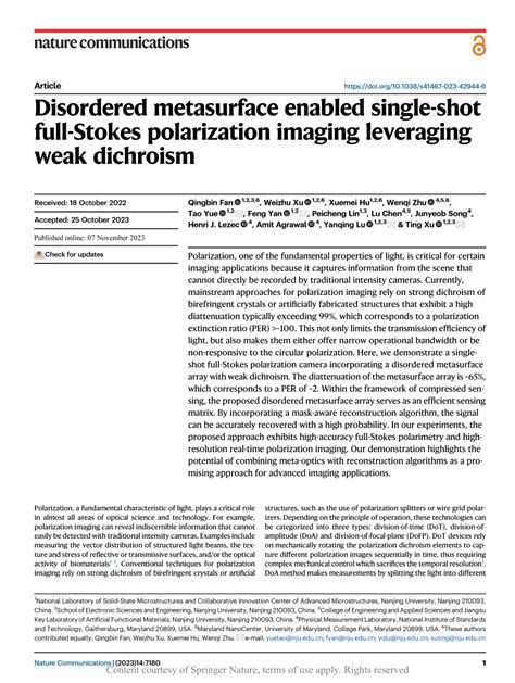 Pdf Disordered Metasurface Enabled Single Shot Full Stokes Polarization Imaging Leveraging