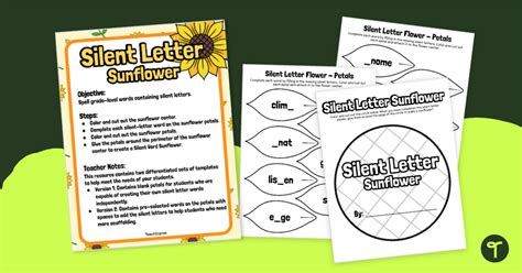 Silent Letter Words Sunflower Craft Teach Starter