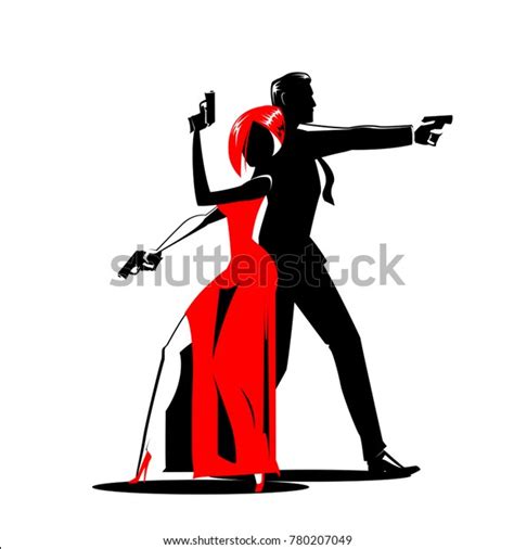 Team Secret Agents Posing On Camera Stock Vector Royalty Free