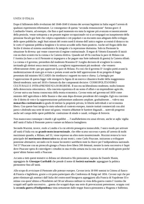 Riassunto Dellunità Ditalia Docsity