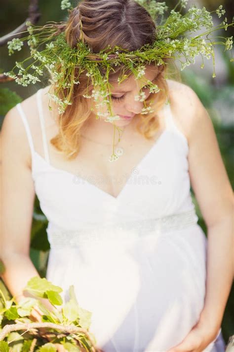 Pregnant Woman In Green Forest Stock Photo Image Of Fertility Forest
