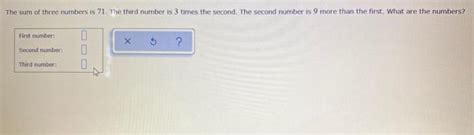 solved the sum of three numbers is 71 the third number is 3