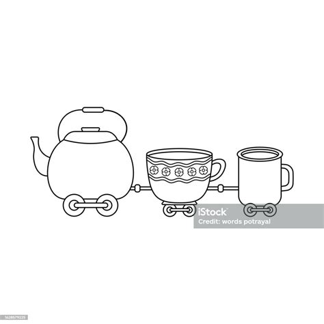 白い背景に手描きの子供描画漫画ベクターイラストかわいいやかん列車のアイコン やかんのベクターアート素材や画像を多数ご用意 やかん