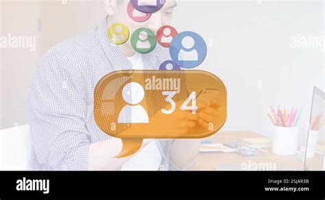Animation Of Changing Numbers In Message Box Over Profile Icons Against