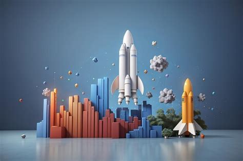 Premium Ai Image 3d Render Business Graph Bar Chart With Flying Space Rocket Concept Space For
