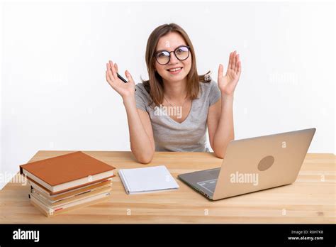 Study Education And People Concept Young Student Woman Nerd Is