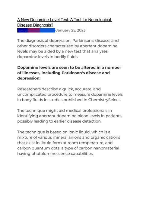 Solution A New Dopamine Level Test A Tool For Neurological Disease