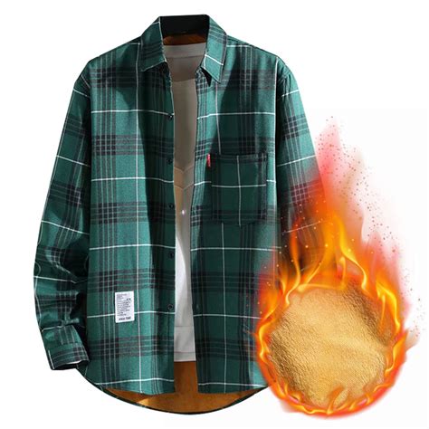 Mens Flannel Plaid Shirt Jacket Winter Warm Long Sleeve Quilted Fleece