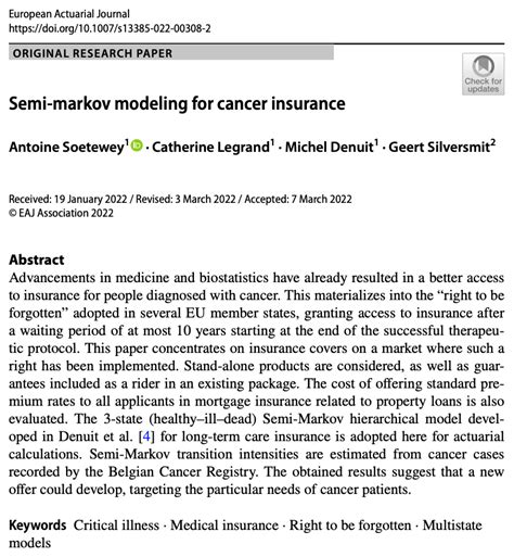 paper semi markov modeling for cancer insurance stats and r