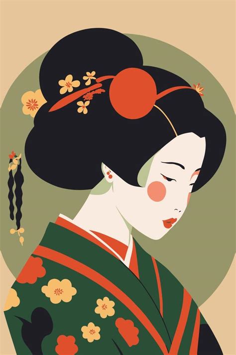 Portrait Japanese Geisha In Kimono Japan Woman In Traditional Floral