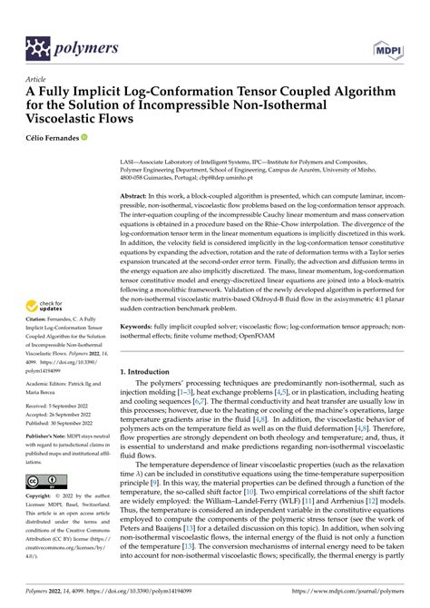 Pdf A Fully Implicit Log Conformation Tensor Coupled Algorithm For