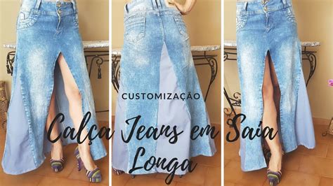 Transforme Calça Jeans em Saia Longa Customização DIY YouTube