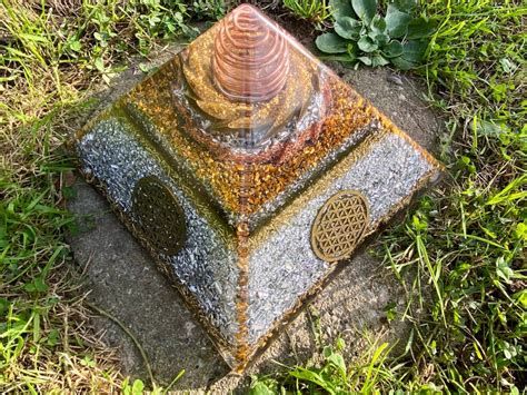 Xl Orgone Generator Pyramid Featuring Sacred Geometry And Tigers Eye