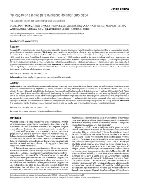 Pdf Validation Of Scales For Pathological Love Assessment