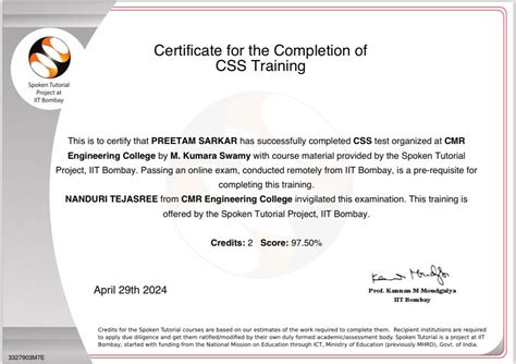 Completed Css Training With Spoken Tutorial Preetam Sarkar Posted On