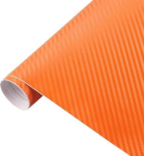 Lypumso Envolturas De Vinilo De Fibra De Carbono Naranja 3d Autoadhesivas Calcomanías