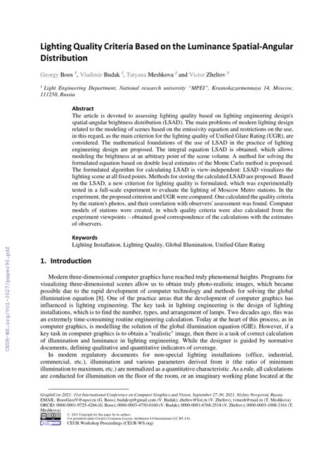 PDF Lighting Quality Criteria Based On The Luminance Spatial Angular