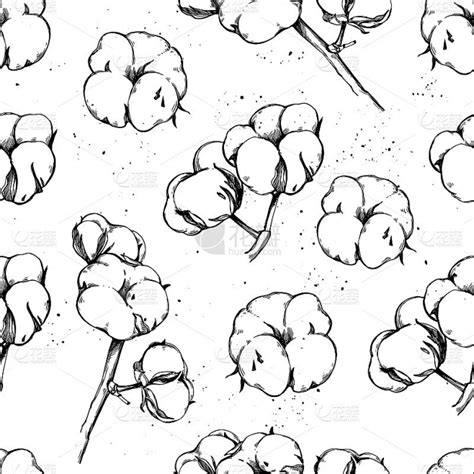 手绘矢量无缝模式 背景与棉花。插图在素描风格。适用于包装、标签、印刷品、海报等素材 花瓣网