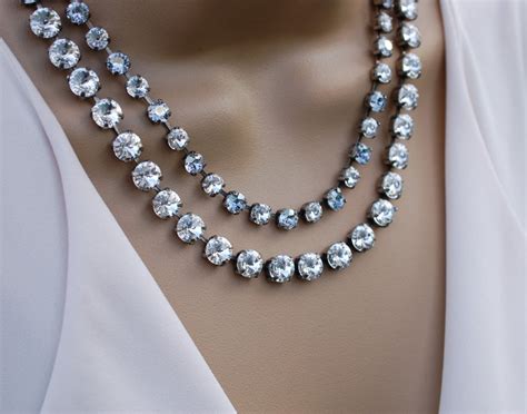 Multi Strand Swarovski Necklace Something Blue Clear And Barely Blue