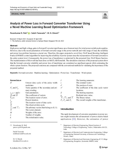 Pdf Analysis Of Power Loss In Forward Converter Transformer Using A Novel Machine Learning