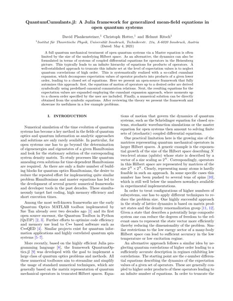 Pdf Quantumcumulantsjl A Julia Framework For Generalized Mean Field Equations In Open