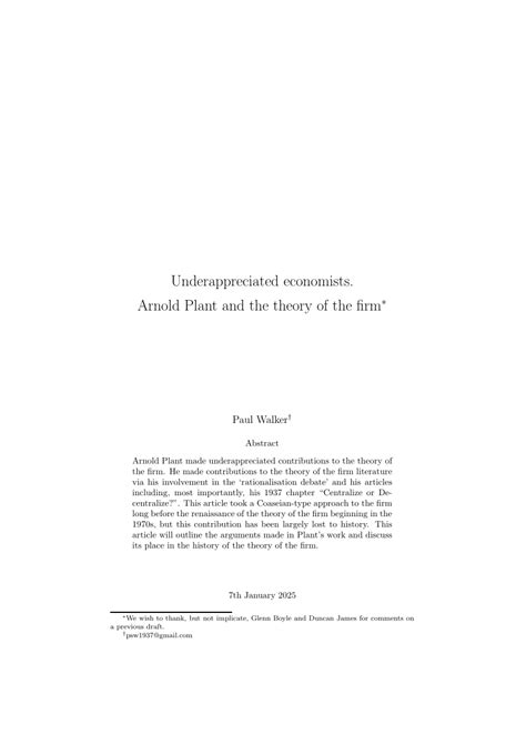 PDF Underappreciated Economists Arnold Plant And The Theory Of The Firm