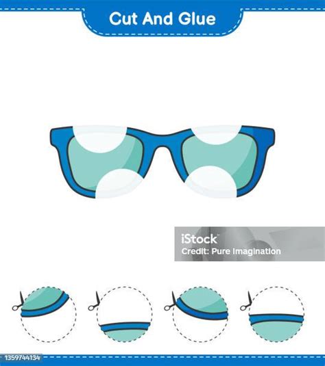 잘라 붙이고 접착제를 자르고 선글라스의 일부를 자르고 접착제를 붙입니다 교육 어린이 게임 인쇄 워크 시트 벡터 일러스트레이션 0명에 대한 스톡 벡터 아트 및 기타 이미지